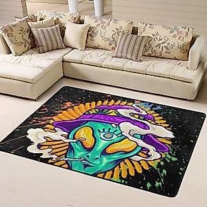Supdreamc Comfortable Kitchen Rugs Extra Large Play Rug Carpet for Bedroom Living Room Kitchen - Alien Trippy Painting L 63"x48"W Throw Rugs Carpet with Non Skid Backing