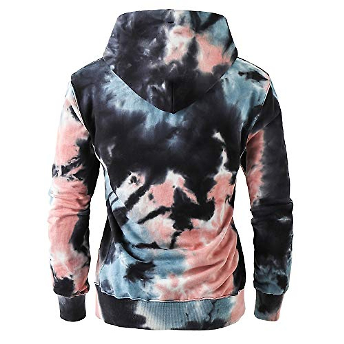 KLIEGOU Mens Tie-Dye Pullover Hooded Sweatshirt (288 Pink/Green L)