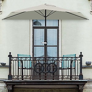 Half Umbrella Outdoor Patio Shade - 9 ft Patio Umbrella with Easy Crank - Small Canopy for Balcony, Table, or Deck by Pure Garden (Tan)