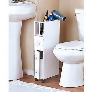 Slender Space-Saving Bathroom Organizer with Top Openings - White