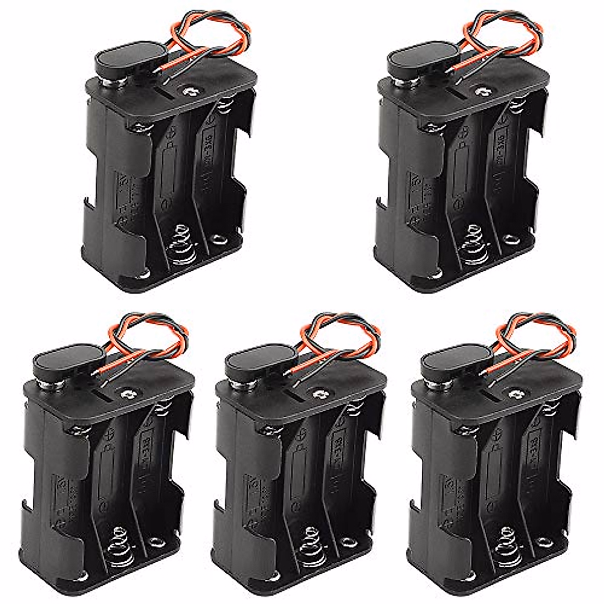 WMYCONGCONG 5 Pack 6 x 1.5V AA Battery Holder with Connector and Hard Plastic Housing T Type Wire (6AA)