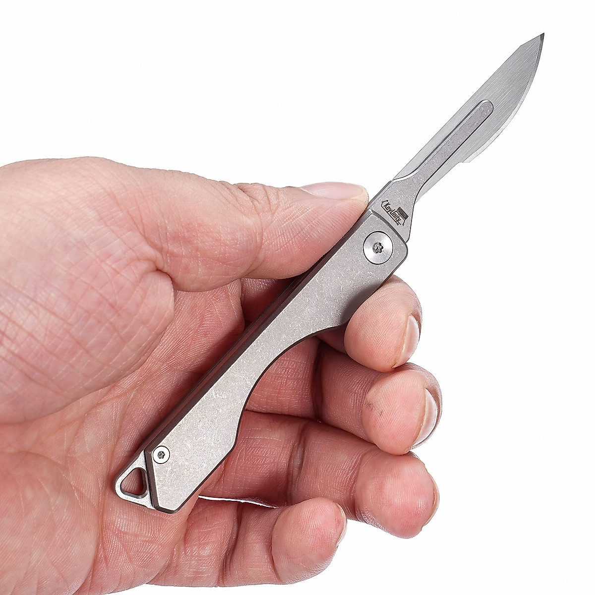 KeyUnity KK01 Titanium Folding Knife, Utility EDC Pocket Knife with #24 Replaceable Blade, for Outdoor Hunting, Camping, Fishing, Hiking for Men & Women (Stonewashed)