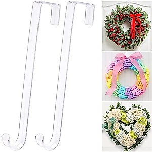 12" Clear Wreath-Hanger Non Scratch Over The Door Hooks,2 Pack Wreath-Door-Hanger Easter Halloween Christmas Decoration,Welcome Sign for Front Door Décor Inside Outside,Slim Hangers Organizer for Home