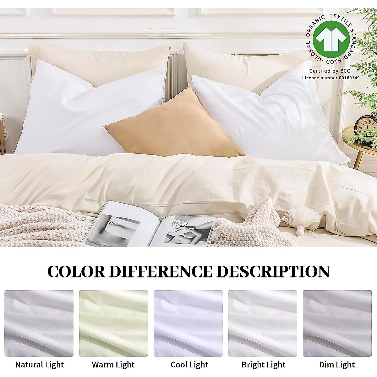 NEXHOME PRO 100% Organic Cotton Queen Pillowcases Set of 2, Envelope Closure Linen Feel Textured Natural, Soft and Durable, Premium Cooling Pillow Cases for Bed (20x30 inch, White)