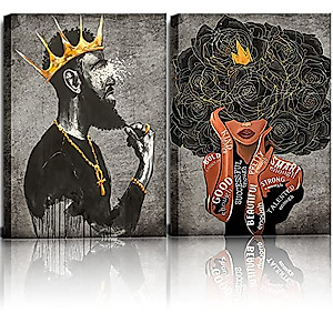 Framed African American Wall Art Black King and Queen Men Women Girl Canvas Wall Art Painting Picture Artwork Inspirational Afro Poster Wall Art Decor for Living Room Bedroom Office Home Decoration