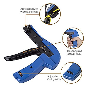 10Gtek Cable Tie Gun - Fastening and Cutting Tool with Handle Special for Nylon Cable Tie Fasten and Cut Cables in Blue