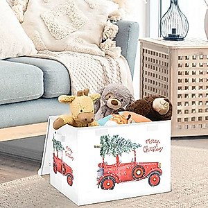 CaTaKu Retro Truck Tree Storage Bins with Lids and Handles, Fabric Large Storage Container Cube Basket with Lid Decorative Storage Boxes for Organizing Clothes