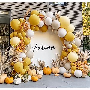 Mustard Yellow Balloon Garland Kit - Double Stuffed Sand White Yellow Pastel Balloon for Birthday, Baby Shower, Gender Reveal, Boho Bee Party Decoration