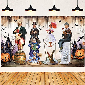 Large Haunted Mansion Portraits Banner Halloween Decoration,Vintage Horror Poster Halloween Party Photo Booth Props Wall Decor Inside Outdoor Halloween Decorations 5.9x3.6