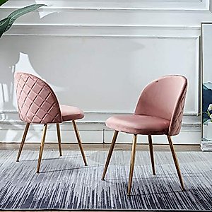 Kmax Modern Velvet Dining Chairs, Upholstered Living Room Accent Chairs, Gold Vanity Chairs, Set of 2 - Pink