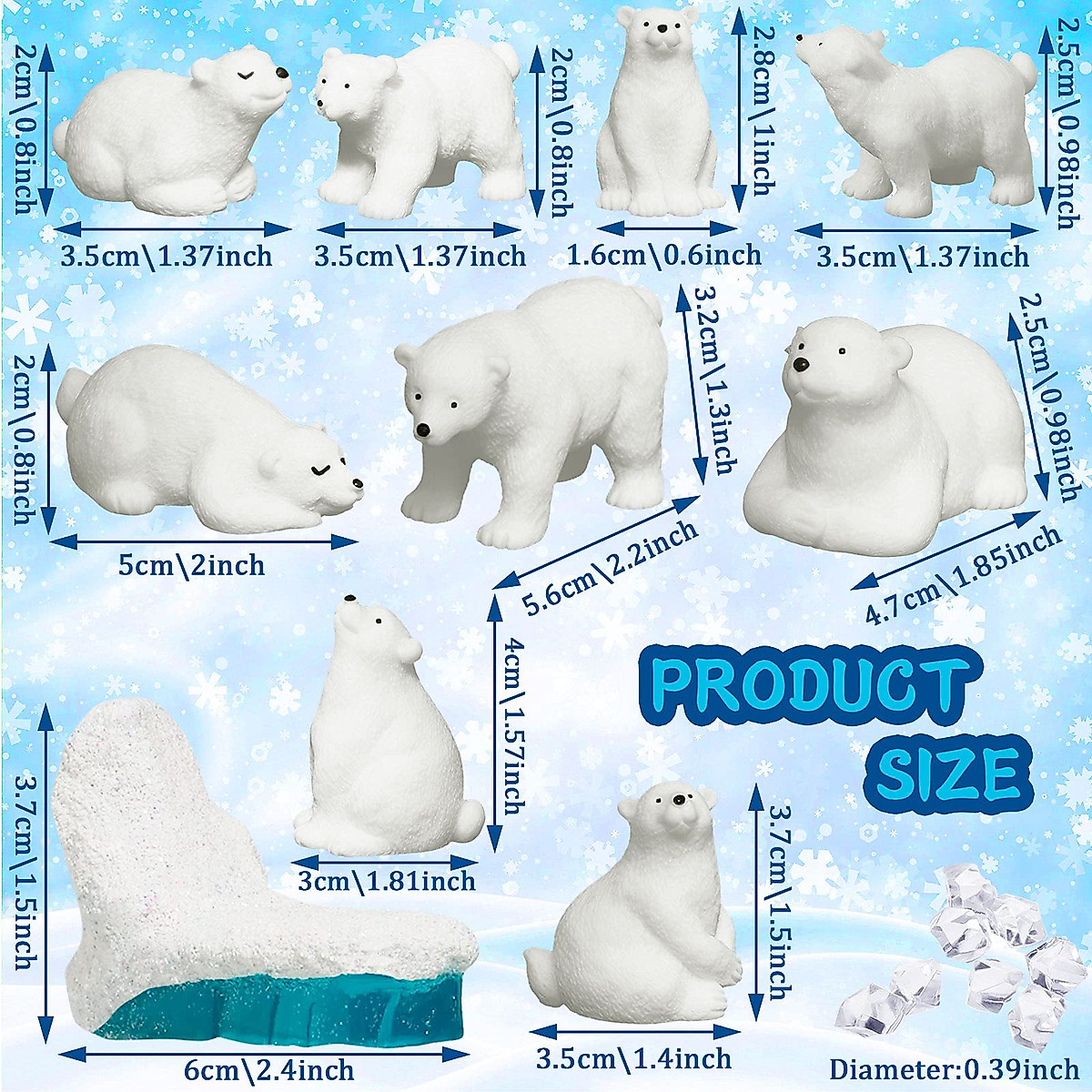 10 Pieces Polar Bear Figurines Toy Set Realistic Polar Bears Family Kit Arctic Bear Miniature Doll Animal 3D Model Educational Toys for Christmas Birthday Boys Girls Cake Decoration Home Craft Decor
