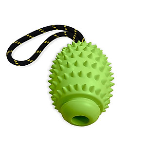 OllyDog Spikey Rugby, Interactive Dog Chew Toy with Natural Rubber, Multifunctional Teeth Cleaning and Gum Massage, for Dogs Under 50lbs (Lime)