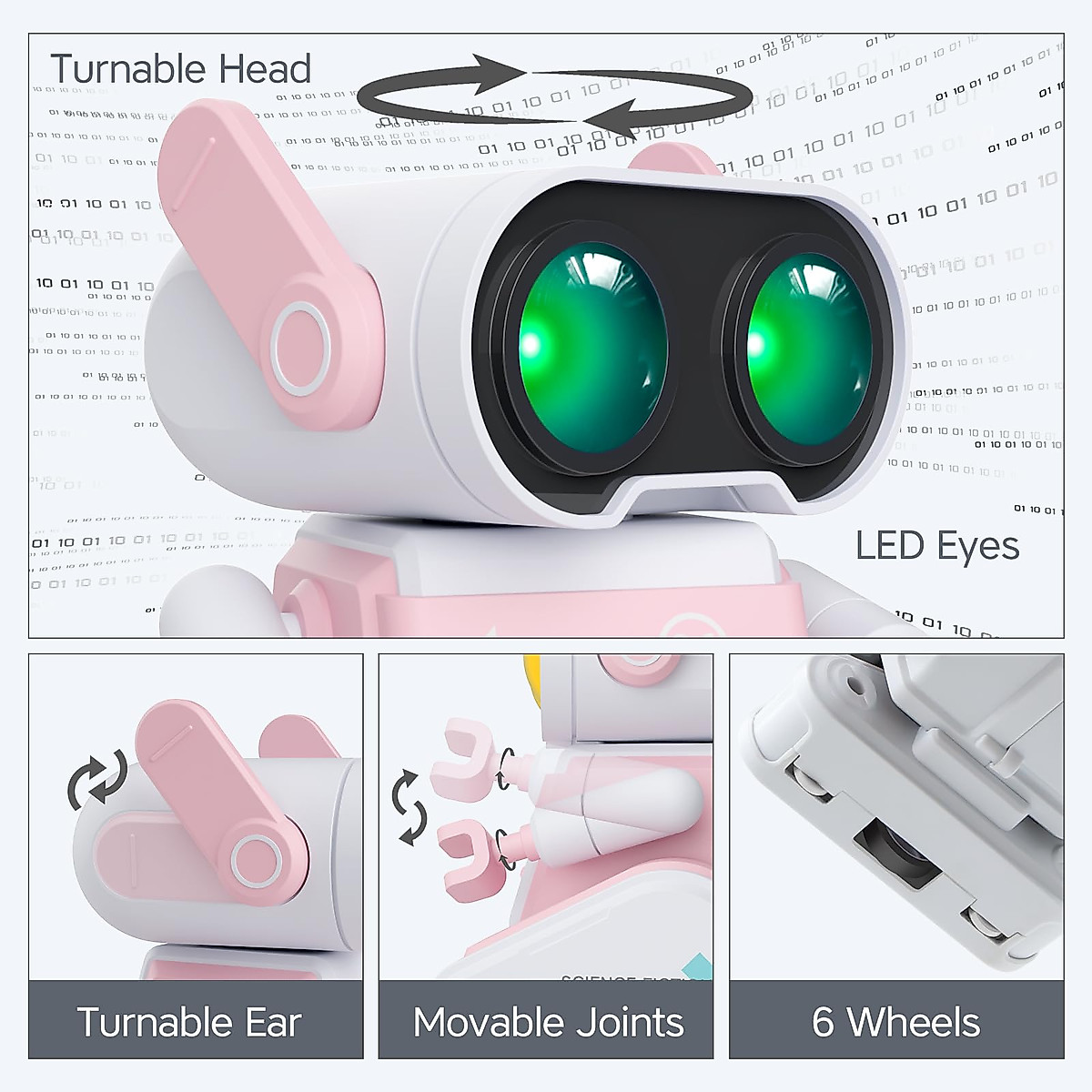 DoDoMagxanadu Robot Toys, Remote Control Robot Toy for Girls, RC Robots with LED Eyes and Music, Gifts for 3 4 5 6 7 8 9 Years Old Kids Boys and Girls (Pink)