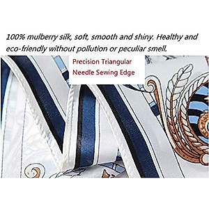 ANDANTINO 100% Pure Mulberry Silk Scarf 35" Large Square Lightweight Headscarf –Women’s Hair Wraps-With Gift Packed (Navy Blue&White)