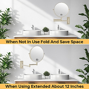Wall Mounted Makeup Mirror - 8 inch Double Sided Retractable 360° Rotating Magnifying Mirror Wall Mounted Bathroom Swing Mirror Decorative Brushed Nickel