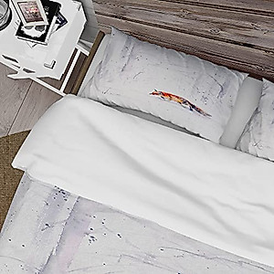 DESIGN ART Designart 'Red Fox Running in White Snow II' Farmhouse Duvet Cover Set Full/Queen Cover + 2 Shams 3 Piece