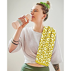4 Pack Cotton Hand Towels for Bathroom Kitchen - Soft and Quick Drying Face Towels Checkered Floral Yellow, 410 GSM, 29” x 13”
