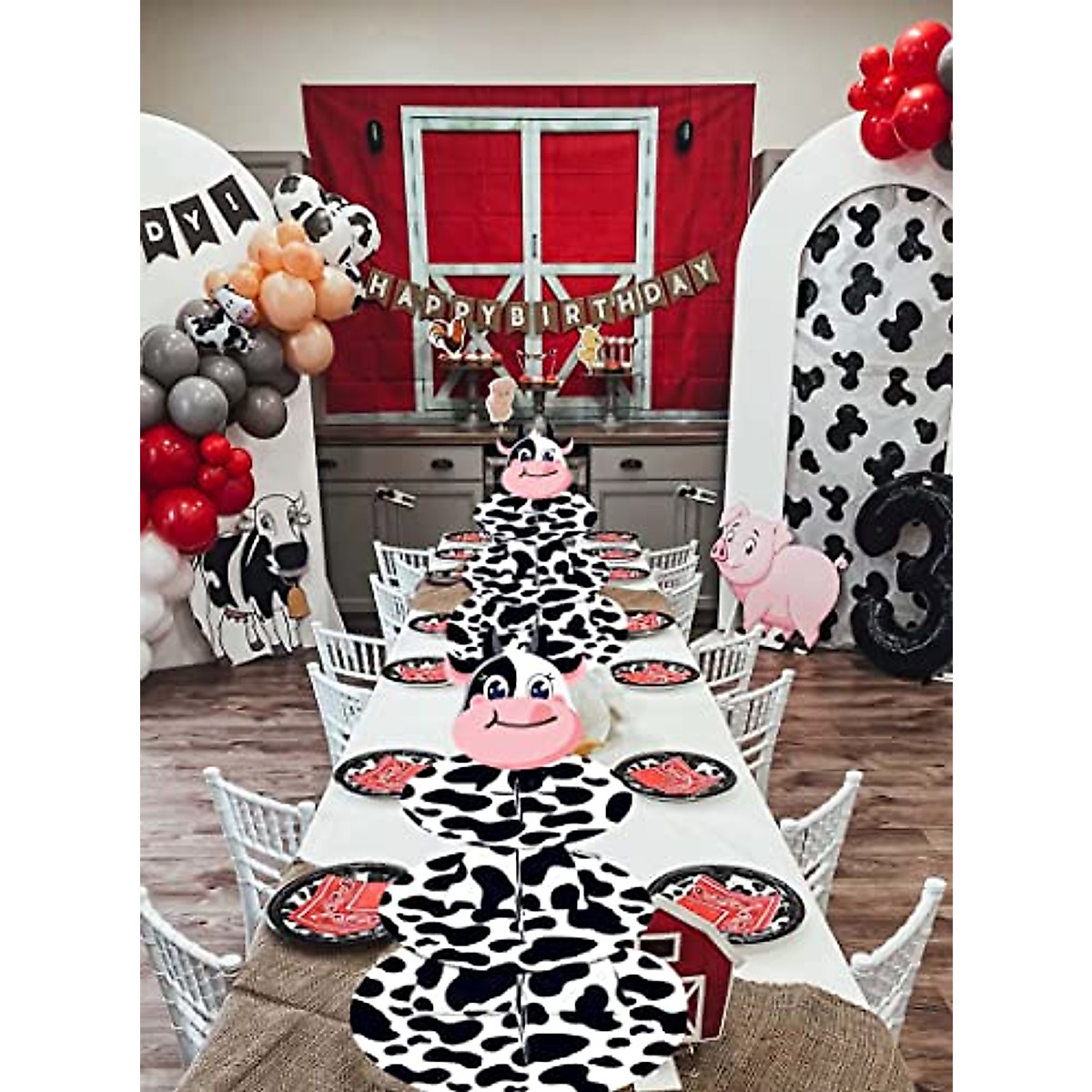 Cow Print Theme Birthday Party Supplies, 2 Pcs 3-Tier Cow Print Cupcake Stand, Farm Animal Themed Birthday Party Supplies for Girls and Boys, Cowgirl or Cowboy Party Decorations