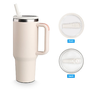 2 Pack 40 oz Tumbler Flip Straw Lid Replacement fit for Stanley Quencher, Spill Proof Tumbler Cover for Stanley Cup (white rose)