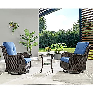 HUMMUH Patio Wicker Side Table Outdoor, Rattan End Table Glass Top Coffee Table with Storage Brown