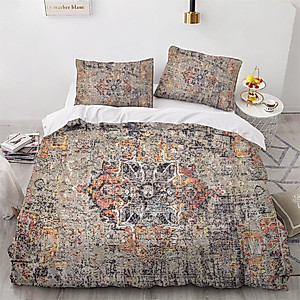 GABADU Vintage Nationality Distressed Duvet Cover, Traditional Pattern Print Bedding 3 Piece Set, Printing Comforter Cover and 2 Pillowcases, Soft Microfiber with Zipper and Ties (King/90"x104")