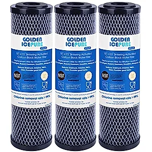 GOLDEN ICEPURE 1 Micron 2.5" x 10" Whole House CTO Carbon Sediment Water Filter Compatible with Dupont WFPFC8002, WFPFC9001, FXWTC, Culligan P5-D, WHCF-WHWC, D-10A, DWC30001, SCWH-5, 3PACK