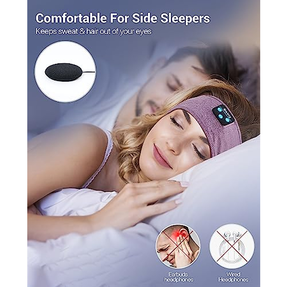 Navly Sleep Headphones Bluetooth Headband Headphones, Ultra-Long Play Time Sleeping Headphones with Built in HD Hi Fi Speakers, Perfect for Workout, Yoga, Travel, Meditation