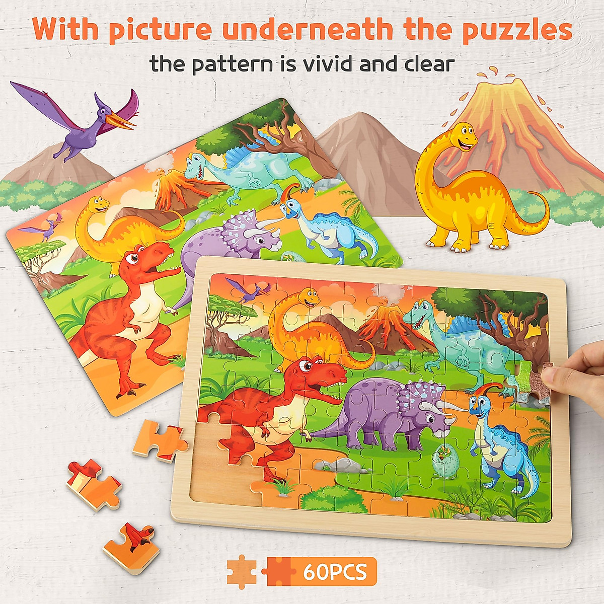 SYNARRY Wooden Puzzles for Kids Ages 4-6, 6 Packs 60 PCs Jigsaw Puzzles Preschool Educational Toys Gifts for Children Ages 4-8, Kids Puzzle for 4+ Year Olds Boys Girls
