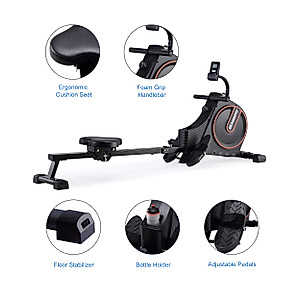 ECHANFIT Rowing Machine Folding Rower with 16 Levels Magnetic Resistance and Adjustable Console Angle for Home Use