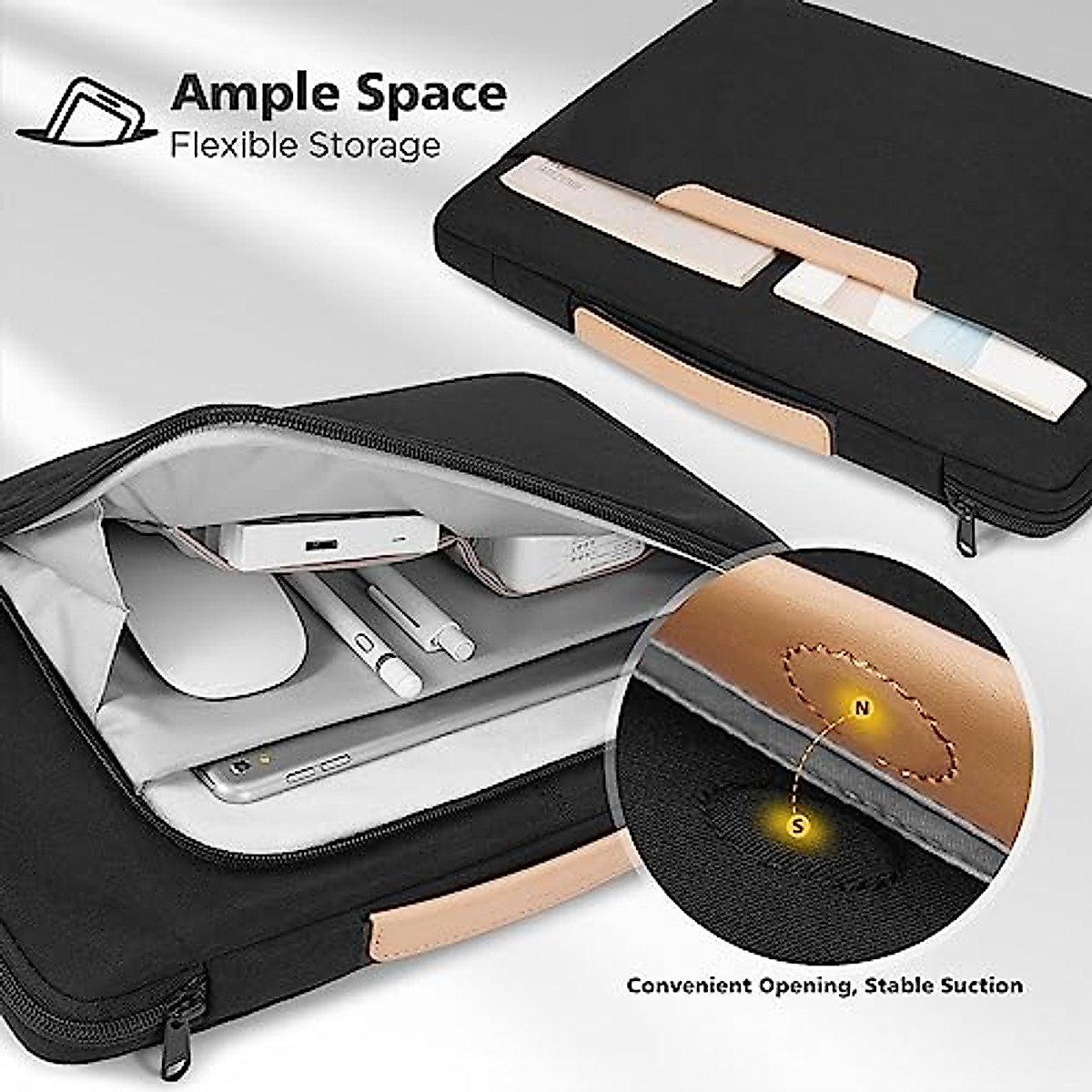 NIDOO Laptop Sleeve 14 inch Protective Handbag Shoulder Bag for 15" Surface Laptop 3 4 5 / ThinkPad P14s T14 L14 E485 / ThinkPad X1 Carbon / 14" Dell Latitude 14 15 / Acer Chromebook Spin 514, Black