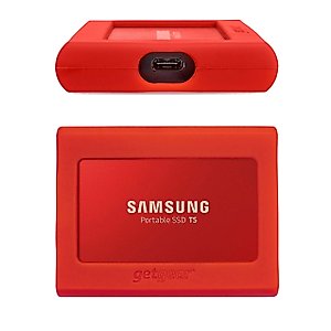 getgear Silicone Bumper for Samsung Portable SSD T5, Strong-Shock Absorbing, Slip-Resistant - Red