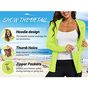 TACVASEN SPF Jackets for Women with Pockets Sun Protection Traveling Rash Guard Hoodie Shirts, F-Green, L