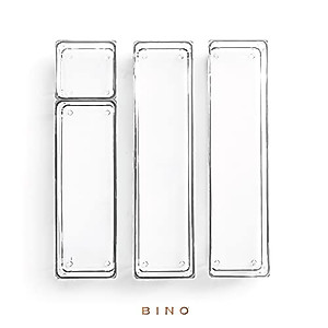 BINO 4-Piece Drawer Organizer Bin Set, Large | THE MODULAR | Multi-Purpose Storage | Durable | BPA-Free | Desk Drawer Organizer | Vanity Organizer | Bathroom Drawer Organizer | Makeup Drawer Organizer