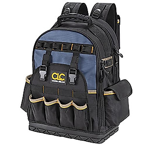 CLC Work Gear PB1133 38 Pocket Molded Base Tool Backpack, Black/Blue