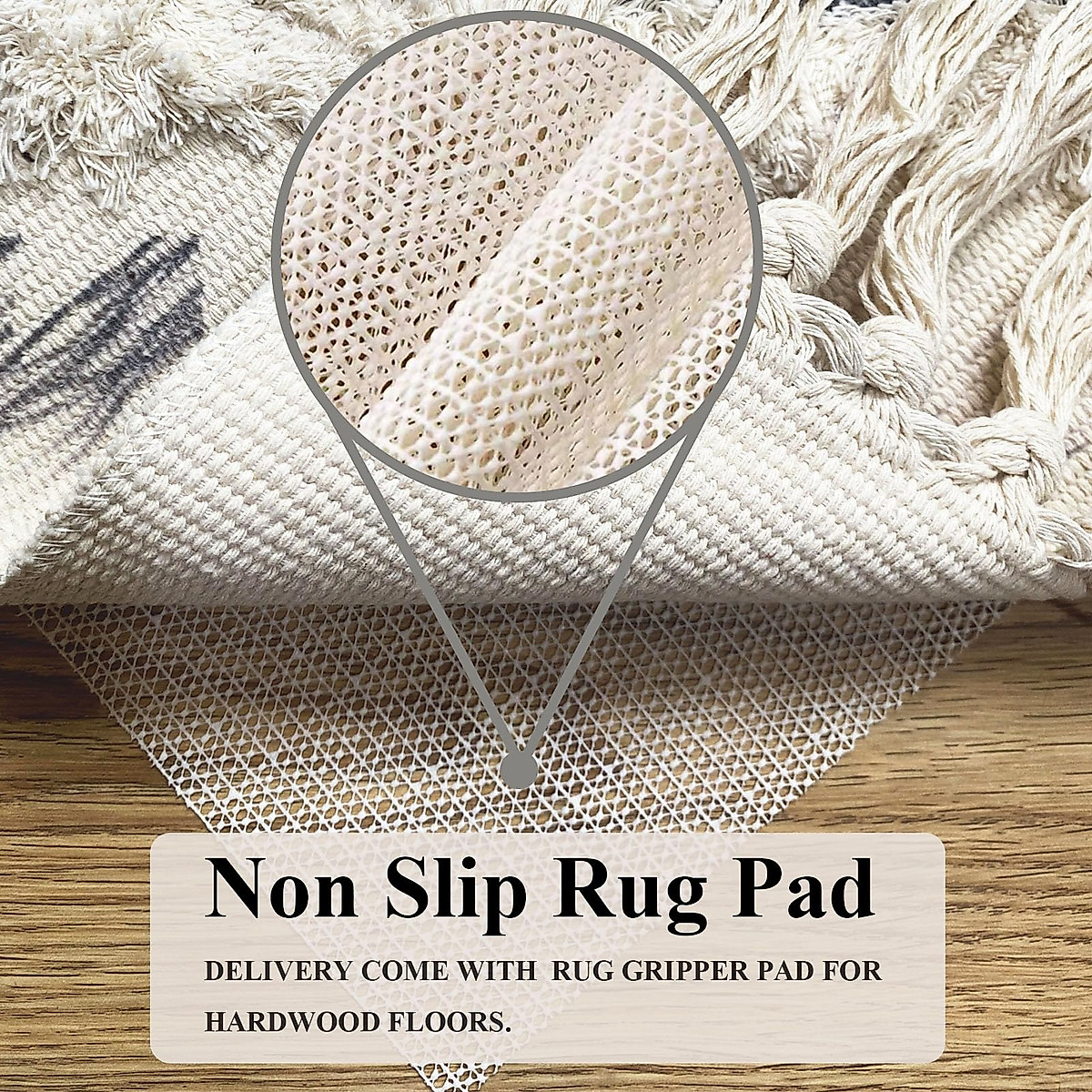 Boho Runner Rug 2'x6', Washable Hallway Farmhouse Area Rug, Kitchen Floor Mat with Tassels, Tufted Cotton Woven Entryway Carpet, Grey