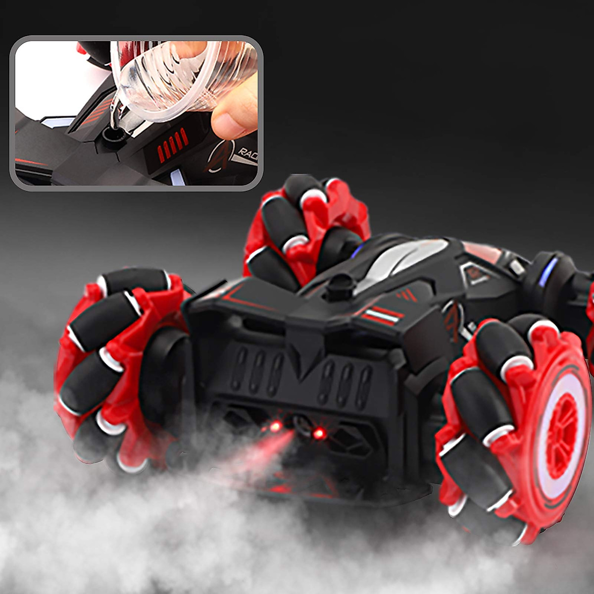 ClassicFun 1:14 Scale Large Remote Control Car,4WD Spray RC Drift Car,RC Crawler Toy Car, Monster Trucks for Boys,Girls,Kids and Adults,with 4 Motors and 3 Rechargeable Batteries (Black Red)