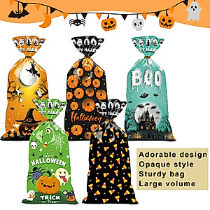 FXMHEHBB Halloween Cellophane Candy Bags, 150 Pcs Plastic Halloween Trick or Treat Bags Goodies Bags with Twist Ties for Snacks Cookies