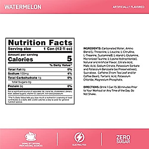 Optimum Nutrition Amino Energy Drink + Electrolytes for Hydration - Sugar Free, Amino Acids, BCAA, Keto Friendly, Sparkling Drink - Watermelon, 12 Fl Oz (Pack of 12) - Packaging May Vary