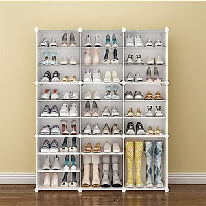 12Pcs 3-Layer Shoe Storage Box, Foldable Shoe Organizer Boxes Capable of holding 72 Pairs, White Plastic Closet Shoe Organizer with Transparent Cover, Free Standing Shoe Rack Easy Assembly Expandable for High Heels, Boots