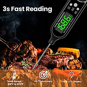 LSENLTY Upgraded Digital Instant Read Meat Thermometer, IPX7 Waterproof Thermometer Probe, Easy to Use Kitchen Cooking Food Thermometer for Oil Deep Fry Candy BBQ Air Fryer, Smoker Oven Black