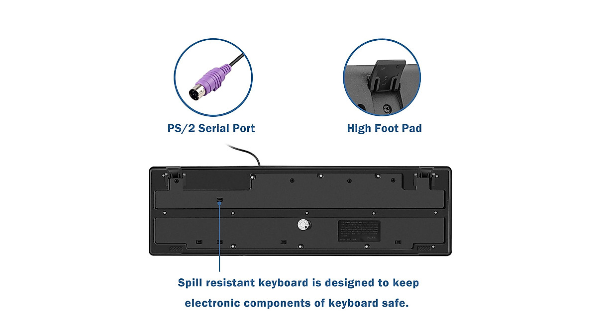 MCSaite Wired PS2 Keyboard with 104 Keys for Windows - Black