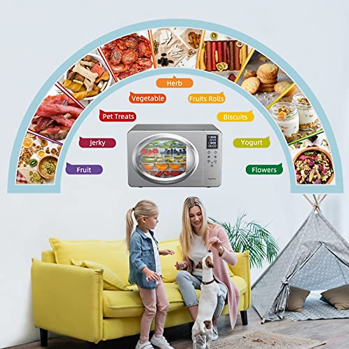 𝐒𝐞𝐩𝐭𝐫𝐞𝐞 Food Dehydrator for Jerky, Fruit, Meat, Veggies, Dog Treats, Herbs and Yogurt, 6 Stainless Steel Trays Food Dryer Machine with Digital Timer, Temperature Control & Safety Over Heat Protection