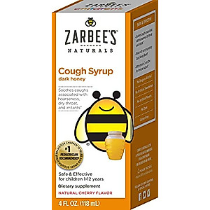 Zarbee's Naturals Children's Cough Syrup with Dark Honey, Natural Cherry Flavor, 4 Ounce Bottle