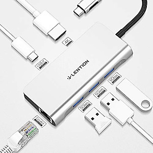 LENTION USB C Hub with 4K HDMI, Gigabit Ethernet, 3 USB 3.0 & Type C Charging for 2023-2016 MacBook Pro, New Mac Air/Surface/Chromebook/Steam Deck, More, Stable Driver Adapter (CB-C65, Silver)