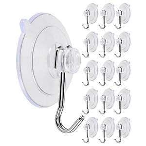 TUGEUNYU 15 Pack Suction Cup Hooks,Thicken Transparent Reusable Suction Cups for Glass/Kitchen/Bathroom/Shower Wall/Window/Door,Holds up to 4 lbs (Iron Hook-B)