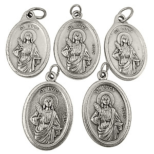 Silver Tone Catholic Patron of the Blind Saint Lucy Medal, Lot of 5, 1 Inch