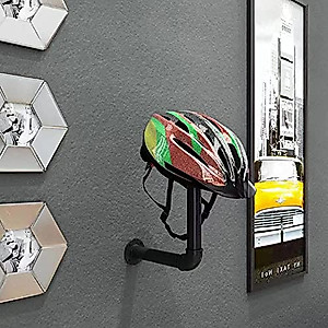 XIAO PEI Motorcycle Accessories Helmet Holder Jacket Hanger Wall Mounted Multifunctional Rack, Metal Pipe & Brown Wood Wall-Mounted Hat & Wig Holder (1 Black)