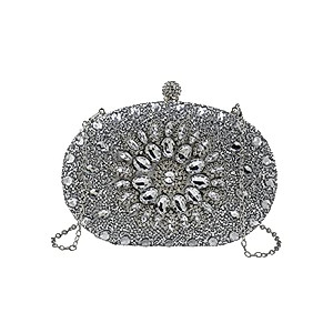 CORIOS Women Evening Bag Rhinestone Clutch Purse Sparkly Sequin Handbag Bridal Wedding Purse Crystal Clutch Bag Glitter Shoulder Bag Crossbody Bag for Wedding Banquet Cocktail Prom Party Silver