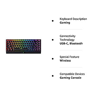 Razer BlackWidow V3 Mini HyperSpeed 65% Wireless Mechanical Gaming Keyboard:HyperSpeed Technology_Yellow Switches_Linear & Silent - Phantom Pudding Keycaps 200Hrs Battery, Green (Renewed)