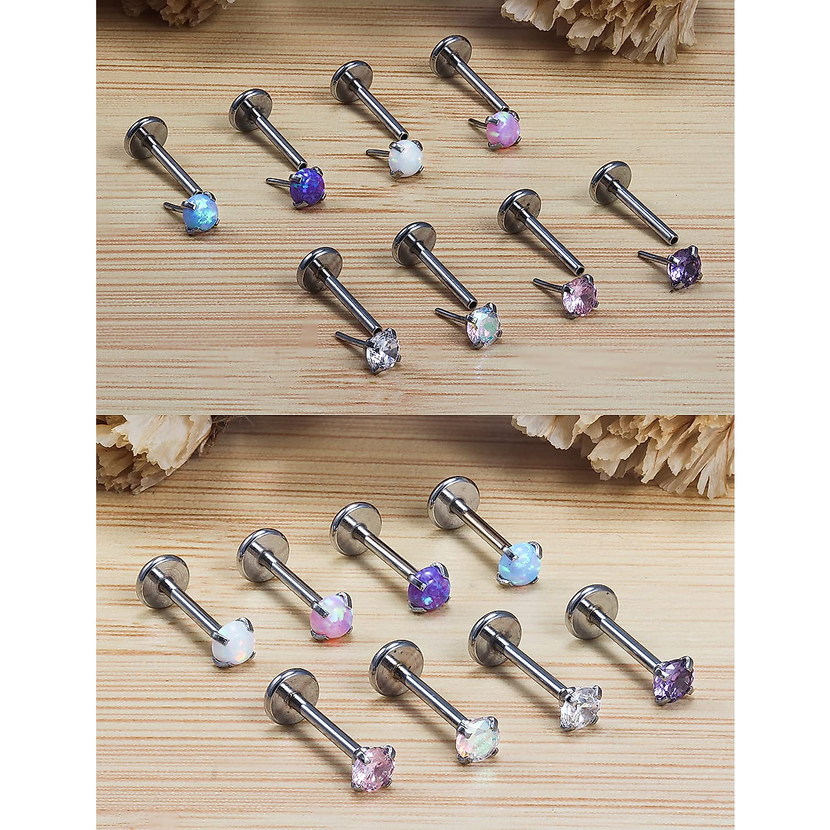 Kridzisw 18G Threadless Push in Nose Ring Stud Piercing Jewelry Women Stainless Surgical Steel Nose Lip Labret Monroe Medusa Ring Stud Cartilage Helix Tragus Conch Earring Piercing Jewelry Men Silver